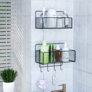 mxxkms 4-Pack Shower Caddy, Large Capacity Shower Shelves Adhesive Shower Organizer No Drilling，Rustproof Bathroom Shower Shelf with 8 Hooks，Shower Shelf for Inside Shower,，kitchen，dormitory， Black