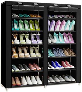 txt&baz 36-pairs portable shoe rack double row with nonwoven fabric cover (7-tiers black)