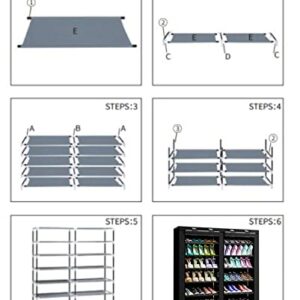 TXT&BAZ 36-Pairs Portable Shoe Rack Double Row with Nonwoven Fabric Cover (7-Tiers Black)