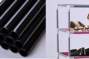 TXT&BAZ 36-Pairs Portable Shoe Rack Double Row with Nonwoven Fabric Cover (7-Tiers Black)