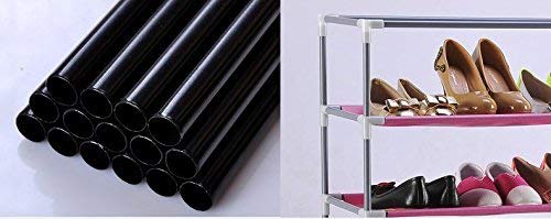 TXT&BAZ 36-Pairs Portable Shoe Rack Double Row with Nonwoven Fabric Cover (7-Tiers Black)