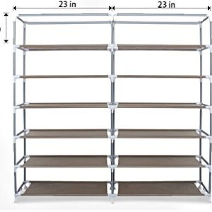 TXT&BAZ 36-Pairs Portable Shoe Rack Double Row with Nonwoven Fabric Cover (7-Tiers Black)