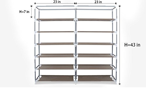 TXT&BAZ 36-Pairs Portable Shoe Rack Double Row with Nonwoven Fabric Cover (7-Tiers Black)