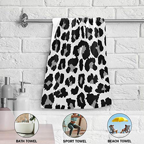 Qilmy Black and White Leopard Hand Towels Ultra Soft Absorbent Fingertip Bath Towels Breathable & Comfort Hand Towels for Bathroom Hotel, Gym and Spa 28 X 14 Inch (2PCS)