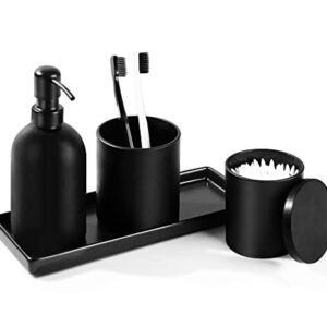 GMISUN Black Bathroom Accessories Set, Matte Black Bathroom Accessory Set, Bathroom Soap Dispenser and Toothbrush Holder Set, Qtip Holder, Modern Bathroom Decor Sets, Glass Bath Accessories Sets