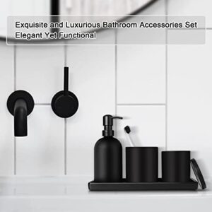 GMISUN Black Bathroom Accessories Set, Matte Black Bathroom Accessory Set, Bathroom Soap Dispenser and Toothbrush Holder Set, Qtip Holder, Modern Bathroom Decor Sets, Glass Bath Accessories Sets