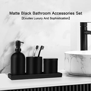 GMISUN Black Bathroom Accessories Set, Matte Black Bathroom Accessory Set, Bathroom Soap Dispenser and Toothbrush Holder Set, Qtip Holder, Modern Bathroom Decor Sets, Glass Bath Accessories Sets