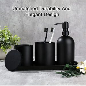 GMISUN Black Bathroom Accessories Set, Matte Black Bathroom Accessory Set, Bathroom Soap Dispenser and Toothbrush Holder Set, Qtip Holder, Modern Bathroom Decor Sets, Glass Bath Accessories Sets