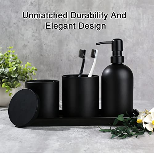 GMISUN Black Bathroom Accessories Set, Matte Black Bathroom Accessory Set, Bathroom Soap Dispenser and Toothbrush Holder Set, Qtip Holder, Modern Bathroom Decor Sets, Glass Bath Accessories Sets