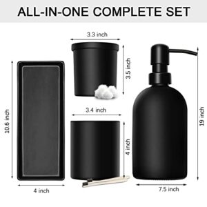 GMISUN Black Bathroom Accessories Set, Matte Black Bathroom Accessory Set, Bathroom Soap Dispenser and Toothbrush Holder Set, Qtip Holder, Modern Bathroom Decor Sets, Glass Bath Accessories Sets