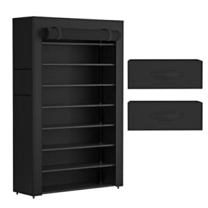 OYREL Shoe Rack Storage Cabinet 32 Pairs Organizer Shelf Tall Zapateras for Shoes Large Free Standing Racks Vertical Black Holder Stand with Cover Two Boxes Closet, 8Tier Long