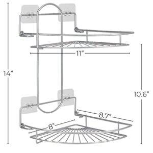 TreeLen Corner Shower Caddy, Adhesive Shower Shelf for Inside Shower, Bathroom Shower Corner Organizer Wall Mounted - Silver