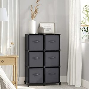 SONGMICS Cube Storage Organizer with Storage Boxes, 6-Cube Organizer, 6 Collapsible Non-Woven Fabric Bins, Customizable Shape, Bedroom, Living Room, Space-Saving, Black and Gray ULPC062B01