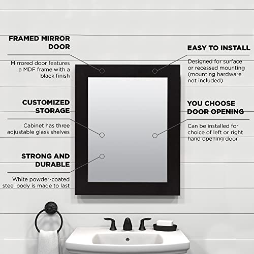 Zenna Home, Black Reversible Surface/Recess Mount Framed Mirror Medicine Cabinet, 24.625 in. x 30.625, 24.625 x 30.625 inches