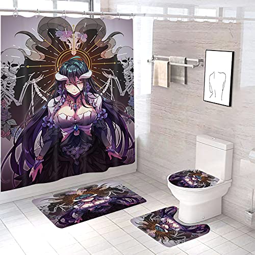 daweitianlong 4 Piece Anime Shower Curtain Set with Non-Slip Rug, Thickened Toilet Lid Cover and Bath Mat,Waterproof Anime Shower Curtain Sets for Bathroom With12 Hooks 71x71 inch, 10