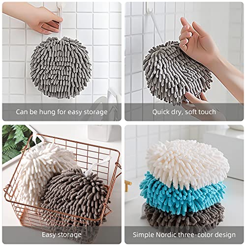 Iimin Chenille Handball Hanging Hand Towel，Chenille Fluffy Microfiber Decorative Ball Towel Quick Dry Plush Absorbent Towels for Kitchen or Washstand，Quick Dry Cloths for Cleaning