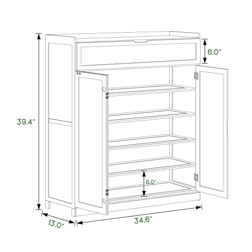 MoNiBloom Bamboo Entryway Shoe Cabinet, Free Standing 6 Tier Shoe Floor Storage Organizer with Doors for Entryway Balcony Bathroom Living Room, Brown