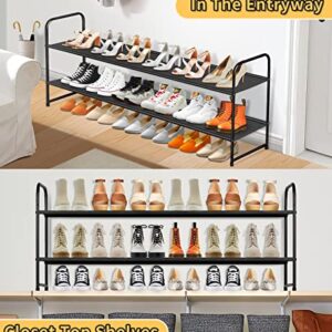 SLEEPING LAMB Long 2-Tier Shoe organizer for Closet, Stackable Wide Shoe Rack Holds 18-Pairs Low Shoe Shelf Storage for Bedroom, Floor, Entryway(Black)