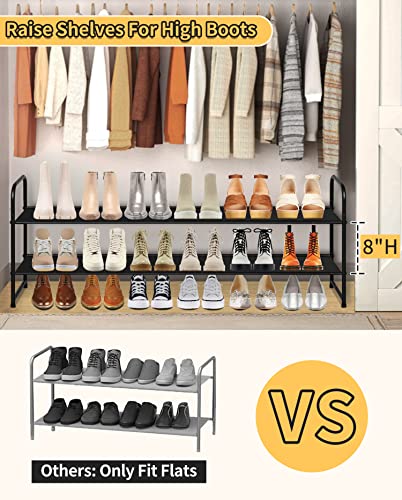 SLEEPING LAMB Long 2-Tier Shoe organizer for Closet, Stackable Wide Shoe Rack Holds 18-Pairs Low Shoe Shelf Storage for Bedroom, Floor, Entryway(Black)