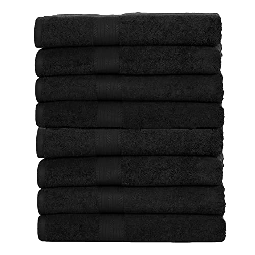 Ample Decor Hand Towel 18 X 28 Inch Pack of 8 600 GSM 100% Cotton, Oeko Tex Certified Soft Absorbent Thick Durable Premium Quality, for Hotel, Bathroom, Spa, Daily Use, Gym - Machine Washable - Black