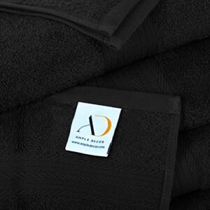 Ample Decor Hand Towel 18 X 28 Inch Pack of 8 600 GSM 100% Cotton, Oeko Tex Certified Soft Absorbent Thick Durable Premium Quality, for Hotel, Bathroom, Spa, Daily Use, Gym - Machine Washable - Black