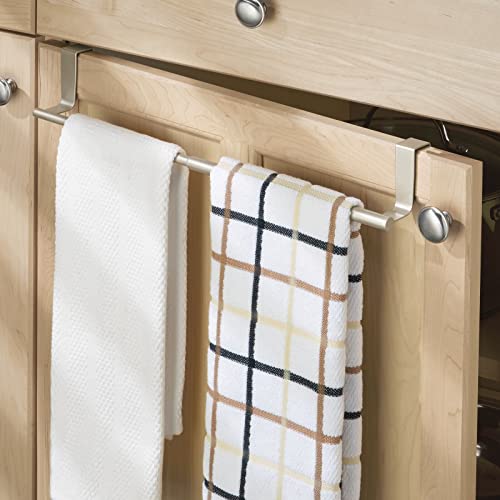 mDesign Adjustable, Expandable Over Kitchen Cabinet Towel Bar Rack - Hang on Inside or Outside of Doors, Hold Hand, Dish, Tea Towels - Customizable to 17" Wide, Omni Collection - Satin