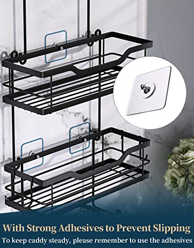 Consumest Shower Caddy over Head Hanging Shower Caddy with Soap Holder, Rustproof & Waterproof Shower Shelf with 4 Movable Hooks, No Drilling Black Shower Rack for Bathroom, Shower Room