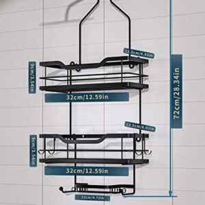 Consumest Shower Caddy over Head Hanging Shower Caddy with Soap Holder, Rustproof & Waterproof Shower Shelf with 4 Movable Hooks, No Drilling Black Shower Rack for Bathroom, Shower Room