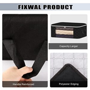 Fixwal 8 Pack Clothes Storage Bag Storage Bins Foldable Closet Organizer Bags with Clear Window Sturdy Zipper Reinforced Handle, Storage Containers for Comforters, Blanket, Sweater, 36L, Black