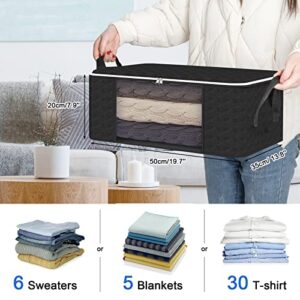 Fixwal 8 Pack Clothes Storage Bag Storage Bins Foldable Closet Organizer Bags with Clear Window Sturdy Zipper Reinforced Handle, Storage Containers for Comforters, Blanket, Sweater, 36L, Black