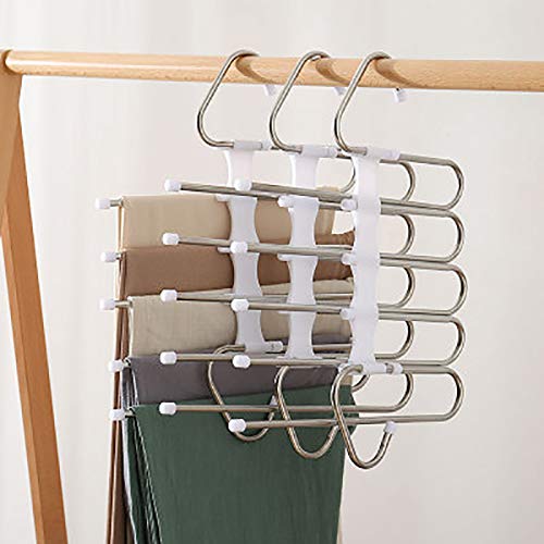 Tbkoly 5 in 1 Pant Rack Multifunction Shelves Steel Multi-Functional Wardrobe Magic Trouser Hanger Coat Storage