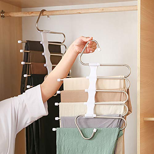 Tbkoly 5 in 1 Pant Rack Multifunction Shelves Steel Multi-Functional Wardrobe Magic Trouser Hanger Coat Storage