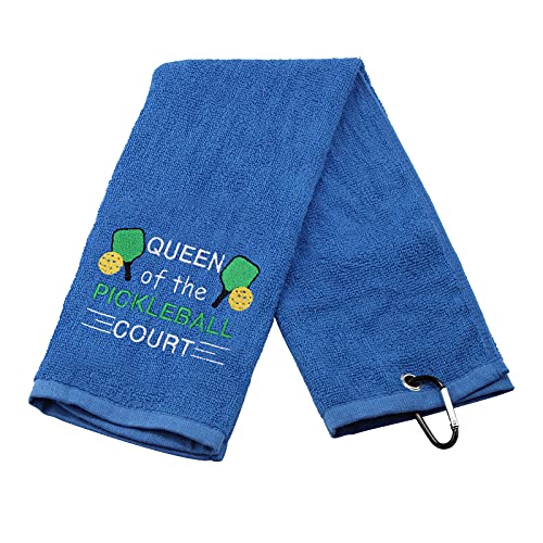 Pickleball Towel King/Queen of The Pickleball Court Embroidered Sports Teem Hand Towel Gift for Pickleball Player (Queen Towel)