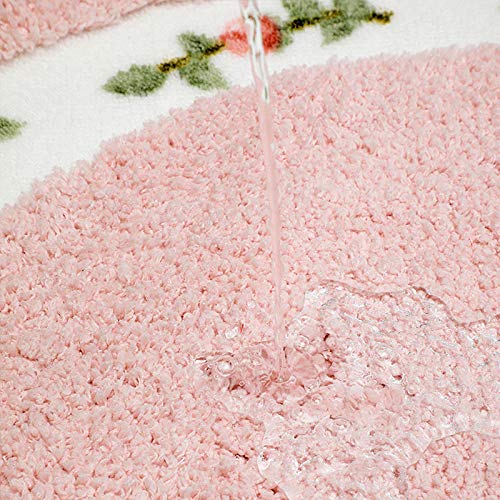 UKELER Non-Skid Floral Rose Bathroom Contour Rugs, Set of 2 Soft Shaggy Non Slip Bath Shower Mat and U-Shaped Toilet Floor Rugs, Pink