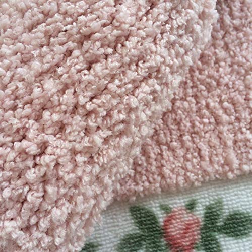 UKELER Non-Skid Floral Rose Bathroom Contour Rugs, Set of 2 Soft Shaggy Non Slip Bath Shower Mat and U-Shaped Toilet Floor Rugs, Pink