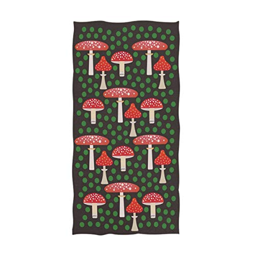 Naanle Stylish Forest Folk Mushrooms Green Dots Scandinavian Style Soft Highly Absorbent Guest Hand Towel for Bathroom, Hotel, Gym and Spa (16 x 30 Inches)