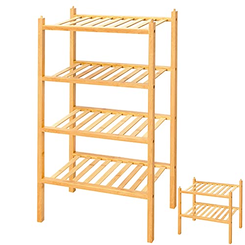 OYREL 4 Tier ,100% Natural Bamboo Wooden ,Stackable ,Narrow Shoe Rack Organizer,Entryway Shoe Rack,Small Shoe Rack Wood, for Closets,Shoe Stand