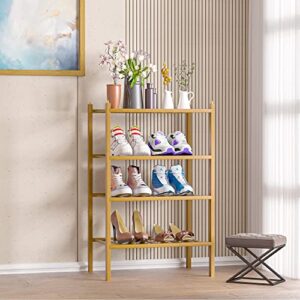 OYREL 4 Tier ,100% Natural Bamboo Wooden ,Stackable ,Narrow Shoe Rack Organizer,Entryway Shoe Rack,Small Shoe Rack Wood, for Closets,Shoe Stand