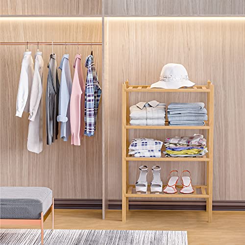 OYREL 4 Tier ,100% Natural Bamboo Wooden ,Stackable ,Narrow Shoe Rack Organizer,Entryway Shoe Rack,Small Shoe Rack Wood, for Closets,Shoe Stand