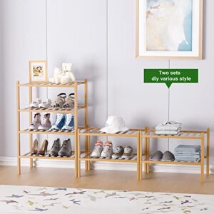 OYREL 4 Tier ,100% Natural Bamboo Wooden ,Stackable ,Narrow Shoe Rack Organizer,Entryway Shoe Rack,Small Shoe Rack Wood, for Closets,Shoe Stand