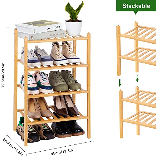 OYREL 4 Tier ,100% Natural Bamboo Wooden ,Stackable ,Narrow Shoe Rack Organizer,Entryway Shoe Rack,Small Shoe Rack Wood, for Closets,Shoe Stand