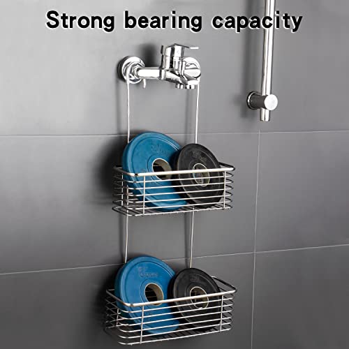 YQh Stainless steel double-layer shower rack, shower room hanging bathroom organizer, storage rack installed on the hanging bar or door, can store shampoo, hair conditioner, shower gel