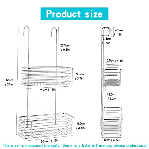 YQh Stainless steel double-layer shower rack, shower room hanging bathroom organizer, storage rack installed on the hanging bar or door, can store shampoo, hair conditioner, shower gel