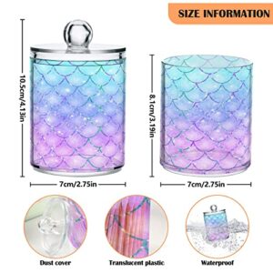 MNSRUU 2 Pack Qtip Holder Organizer Dispenser Pink Blue Mermaid Scales Bathroom Storage Canister Cotton Ball Holder Bathroom Containers for Cotton Swabs/Pads/Floss