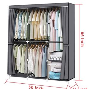 YOUUD Portable Closet 50 Inch Wardrobe Closet for Hanging Clothes with Non-Woven Fabric Cover and Hanging Rods, Quick and Easy Assembly, Grey