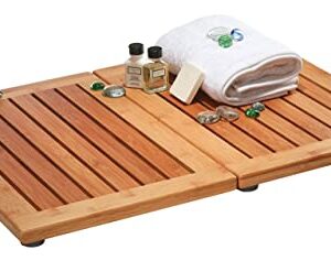 Premium Bamboo Shower Bench, Bamboo Bathtub Tray Caddy, and Bathroom Floor Mat