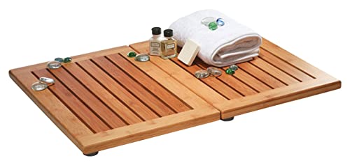 Premium Bamboo Shower Bench, Bamboo Bathtub Tray Caddy, and Bathroom Floor Mat