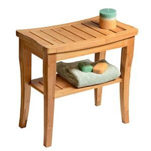 Premium Bamboo Shower Bench, Bamboo Bathtub Tray Caddy, and Bathroom Floor Mat