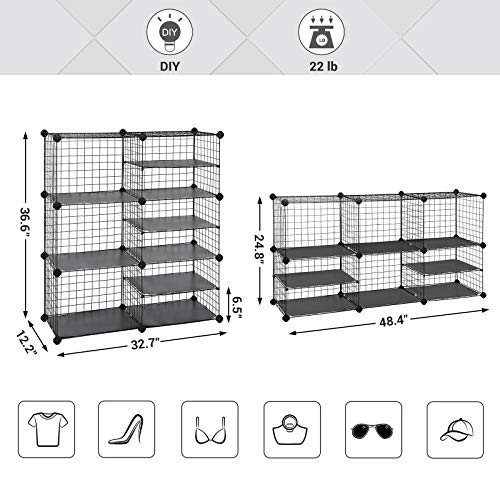 SONGMICS Cube Storage, 16 Pair Shoe Rack, DIY Shoe Organizer with Divider Design, Clothes Storage Organizer for Wardrobe, Closet, Modular Bookcase, with Rubber Mallet, Black ULPI36H