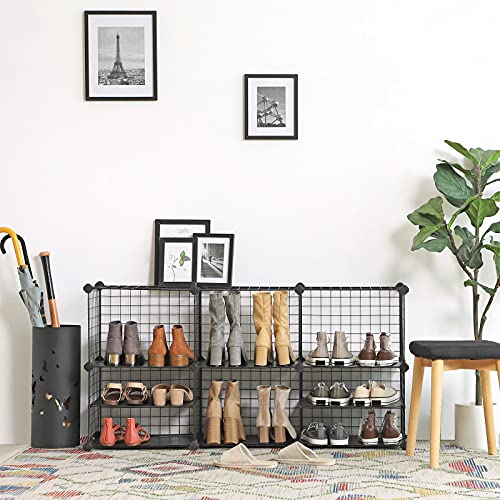 SONGMICS Cube Storage, 16 Pair Shoe Rack, DIY Shoe Organizer with Divider Design, Clothes Storage Organizer for Wardrobe, Closet, Modular Bookcase, with Rubber Mallet, Black ULPI36H